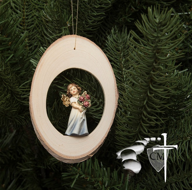 Wood Disc Angel with Roses – CatholicMilestones